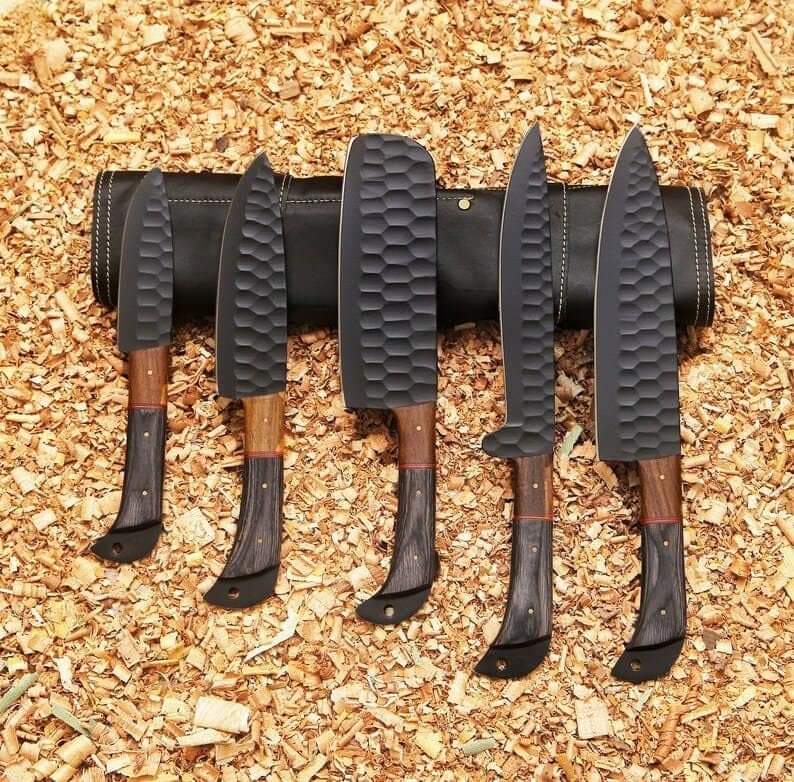 Black Damascus 5-Piece Chef Knives Set - Premium D2 Steel | Damascus ...