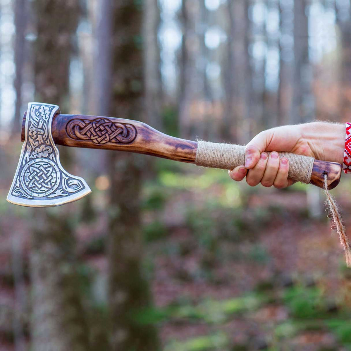 Engraved Celtic Axe – Handcrafted Birch Wood Handle with Intricate ...