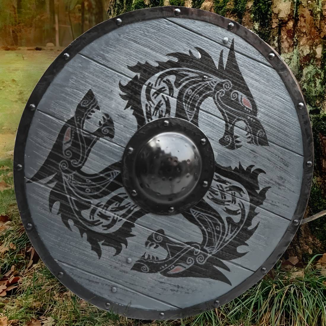 Gray Fenrir Shield | 24" Viking Plank Shield | Tales of Valhalla