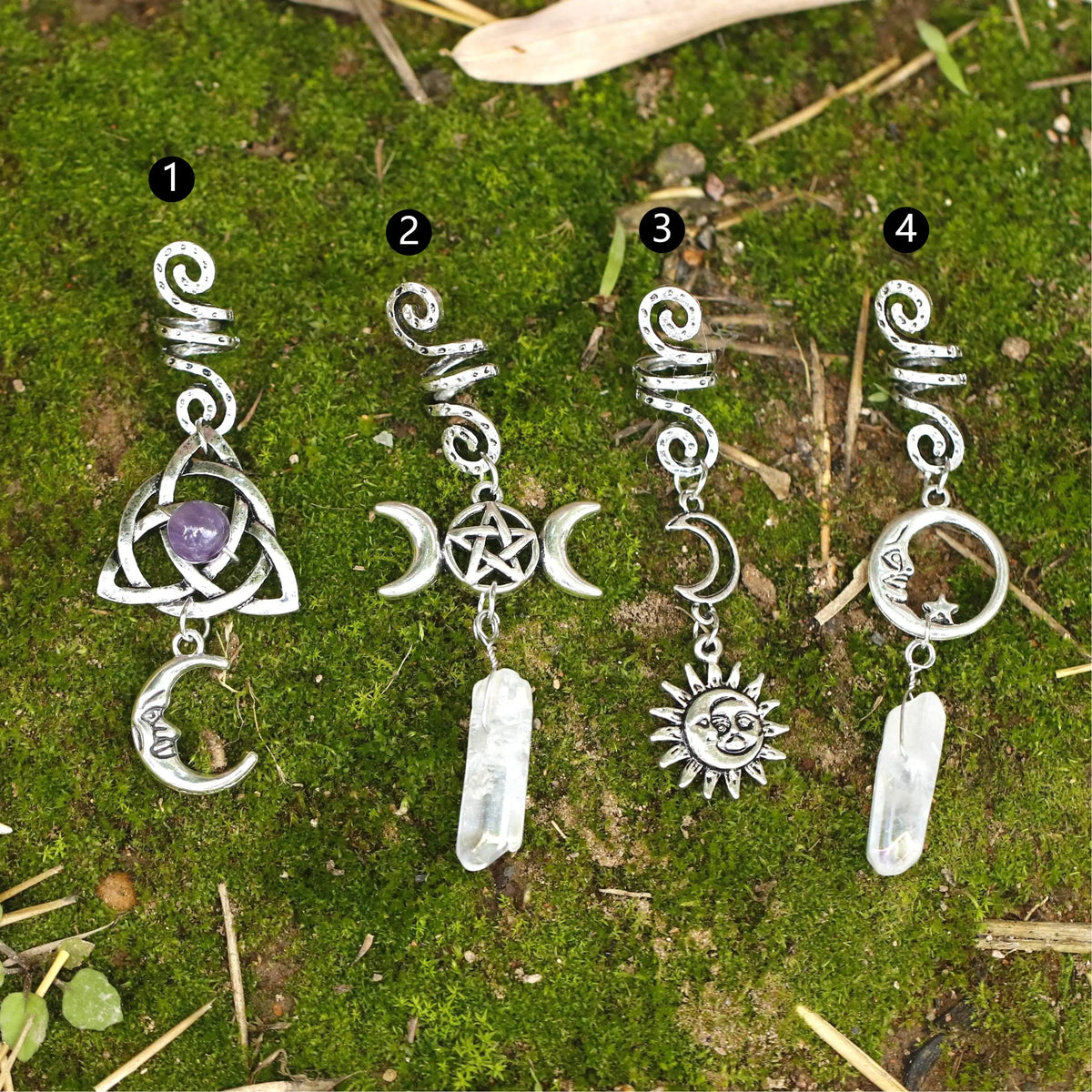 Viking Spiral Hair Braid Moon Star Sun Crystal Hair Beads Natural ...