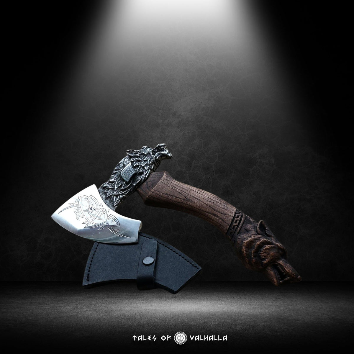 Norse Fenrir Carved Axe – Handcrafted Viking Wolf Head Axe – Tales of ...