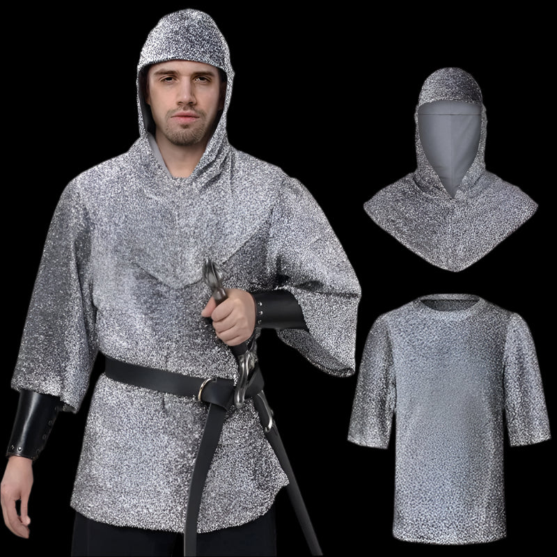 Renaissance Faux Chain Mail Armor Tunic Shirt Coif Medieval Knight Cowl ...