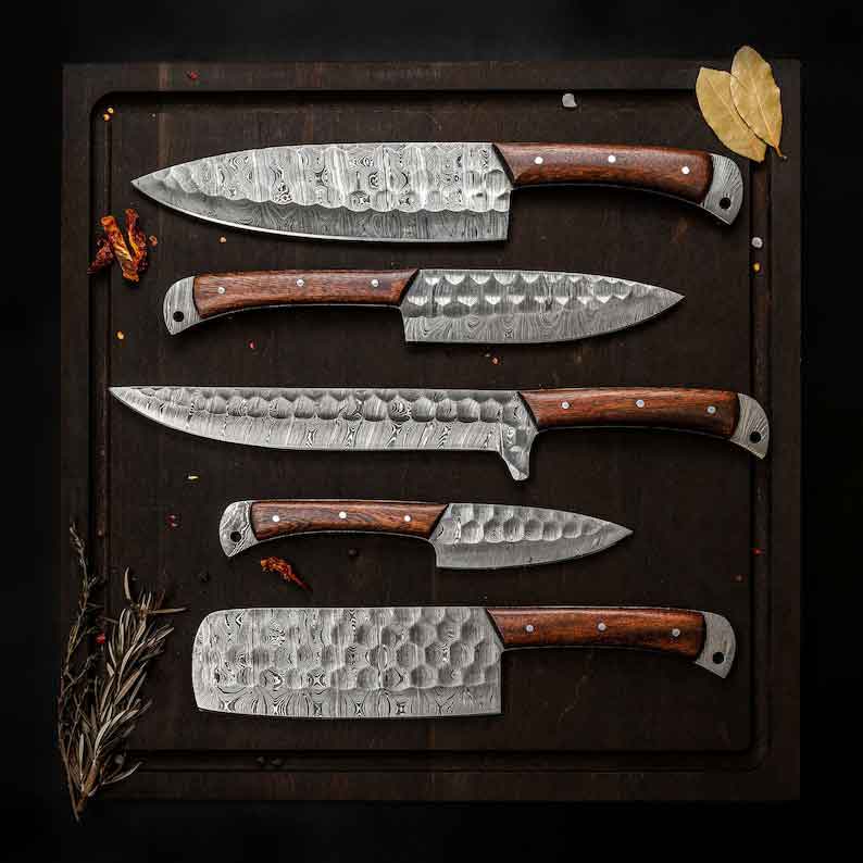 Ergo Rose 5-Piece Chef Knife Set | Premium Handmade Damascus Kitchen ...