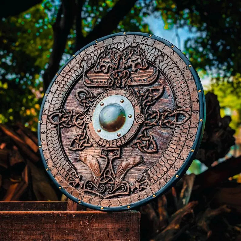 Norse Carved Wooden Viking Shield | Handcrafted Round Shield – Tales of ...