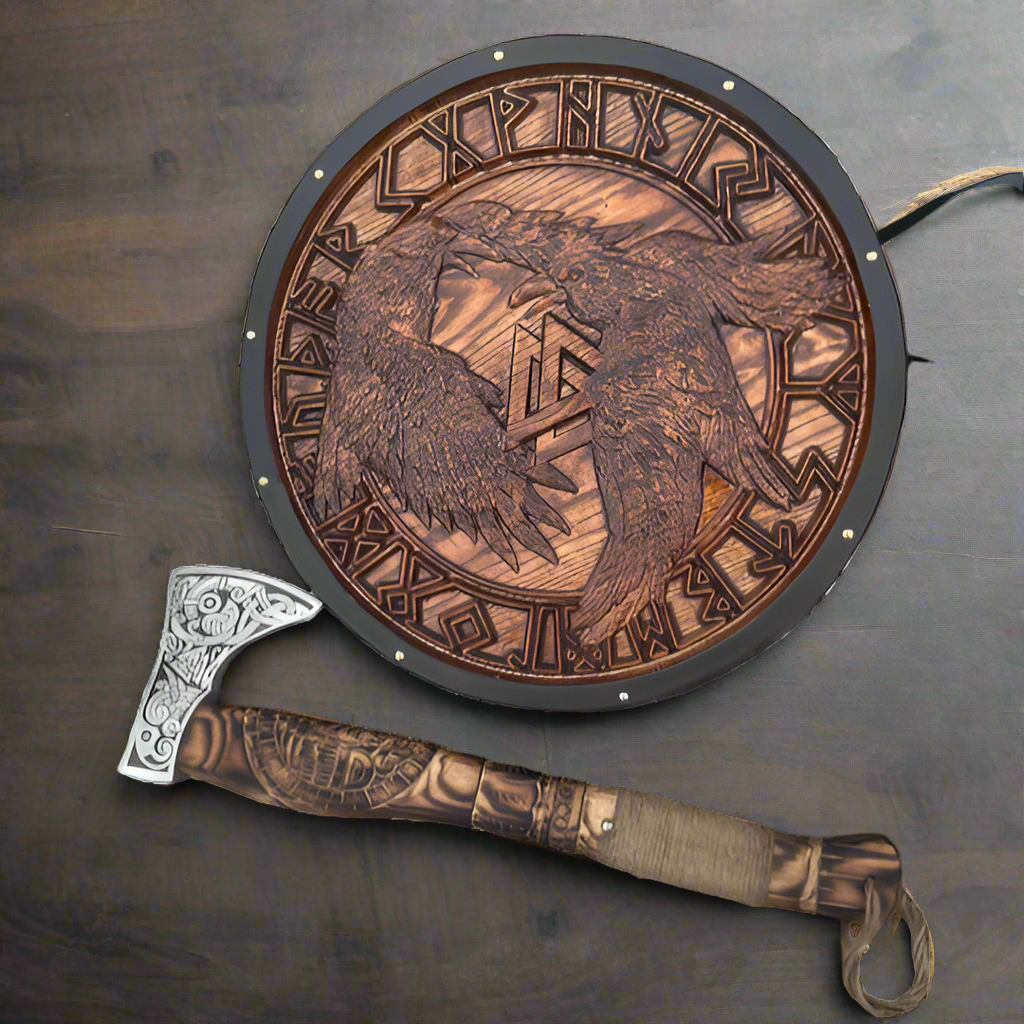 Eivor Raven Axe & Shield Set | Viking Shield & Carbon Steel Axe – Tales ...