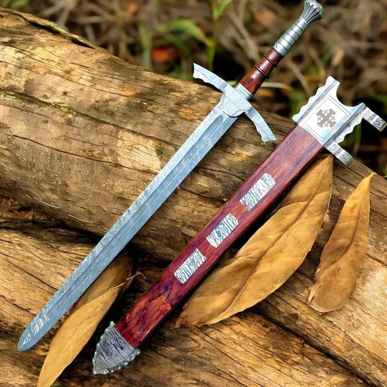Crusader Damascus Sword | Handmade Templar Knight Damascus Long Sword ...